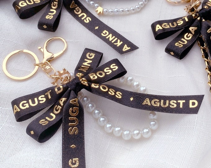 BTS SUGA AGUST D Ribbon Bow Keychain Pendant Light Stick Lanyard ...