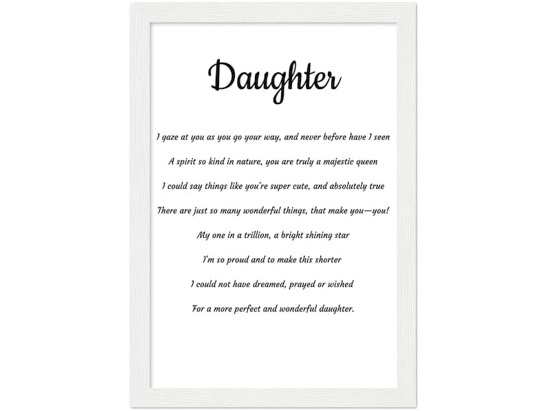 Unique Wonderful Daughter Special Family Poem Art Gift, A4 Size Framed ...