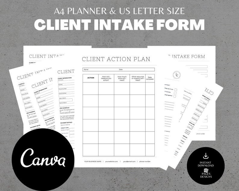 Client Intake Form Template, Canva Design (digital Download) - Etsy