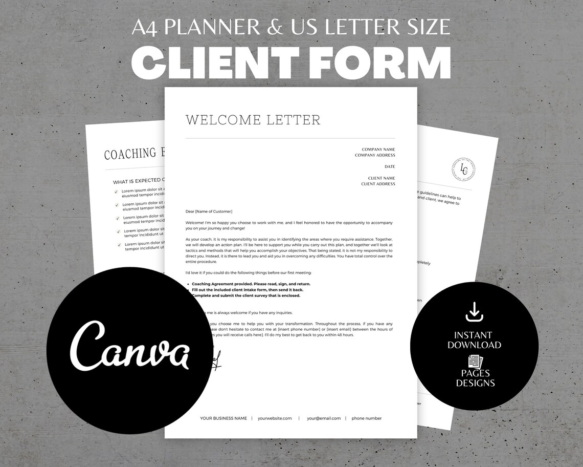 Clients Intake Form, Pre Season Forms, Complimentary Agreement, Canva ...