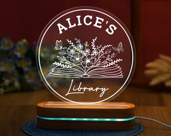 Personalized Book Night Light, Custom Name's Library Acrylic Night ...