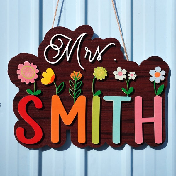 Rainbow Teacher Sign - Etsy