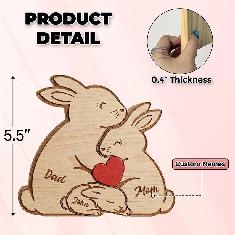 Personalized Wooden Rabbit Family Puzzle, Mothers Day Gift, Family ...