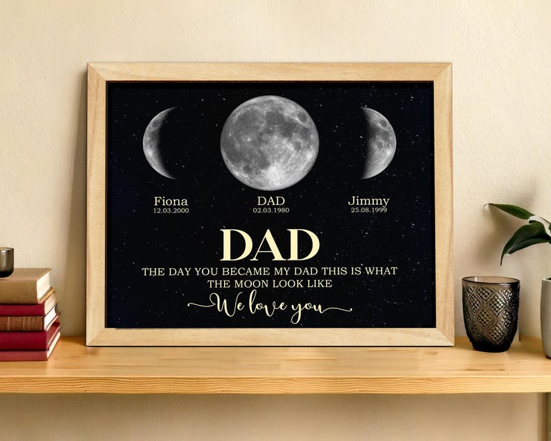 Personalized Dad Moons Phase Frame With Kids Names, the Day You Became ...