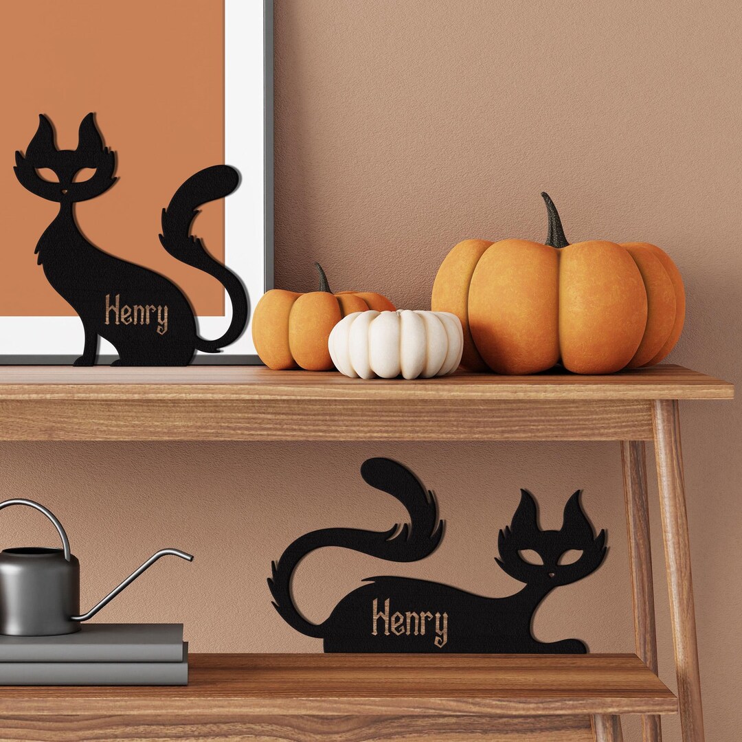 Black Cat Garfield Halloween Gifts Spooky Cat Door Corner Sign Funny ...