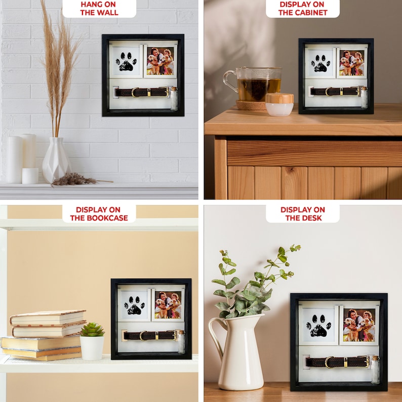 Collar Holder Frame Dog Memorial Shadow Box, Dog Paw Print Keepsake ...