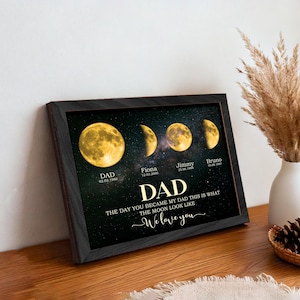 Personalized Dad Moons Phase Frame With Kids Names, the Day You Became ...