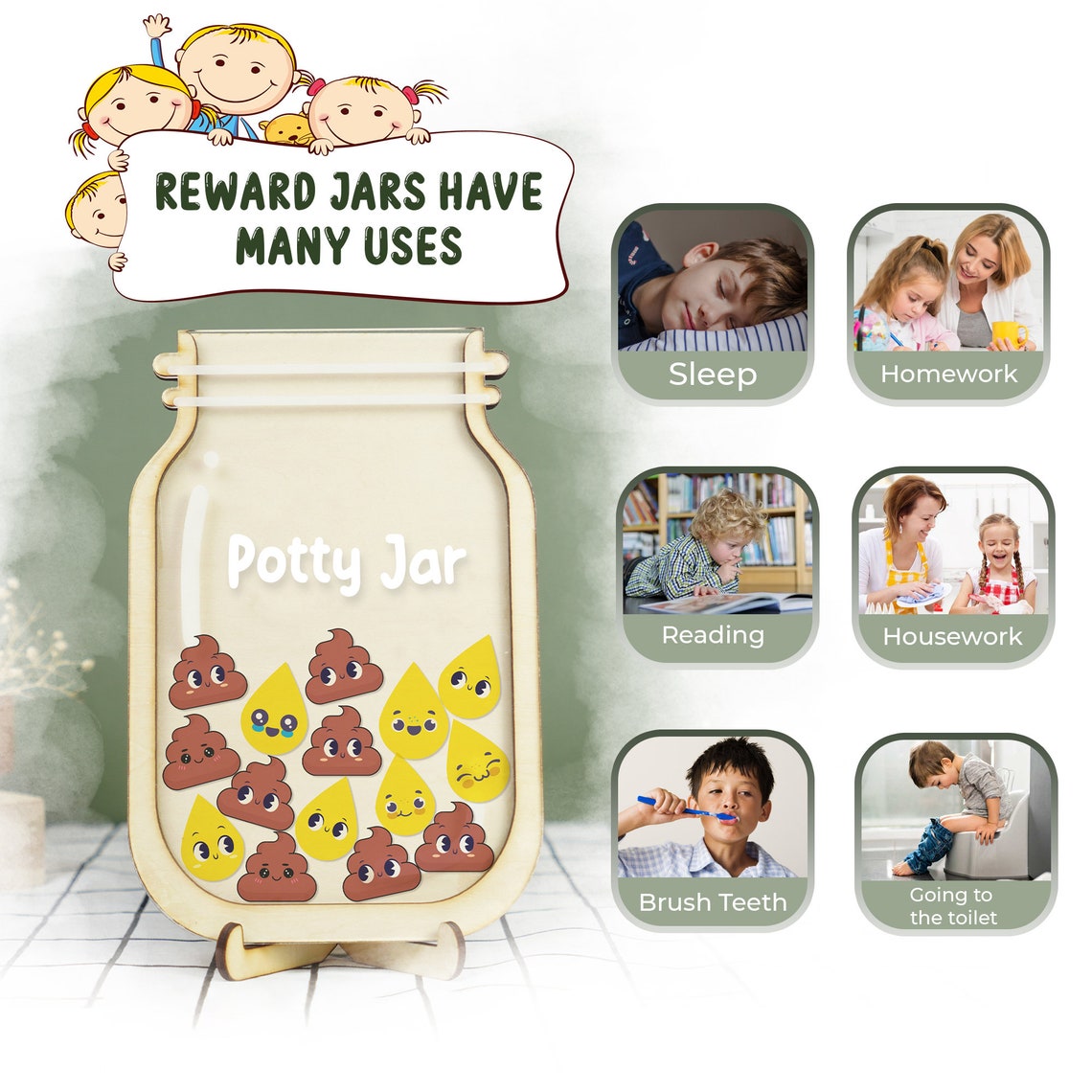 Potty Jar, Kids Toilet Reward, Poo Tokens, Potty Training, Reward Jar ...
