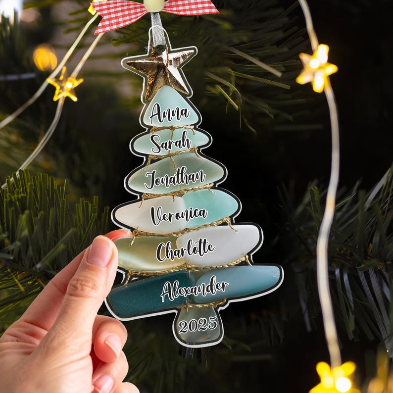 Personalized Sea Glass Family Tree Ornament,2d Flat Family Name ...