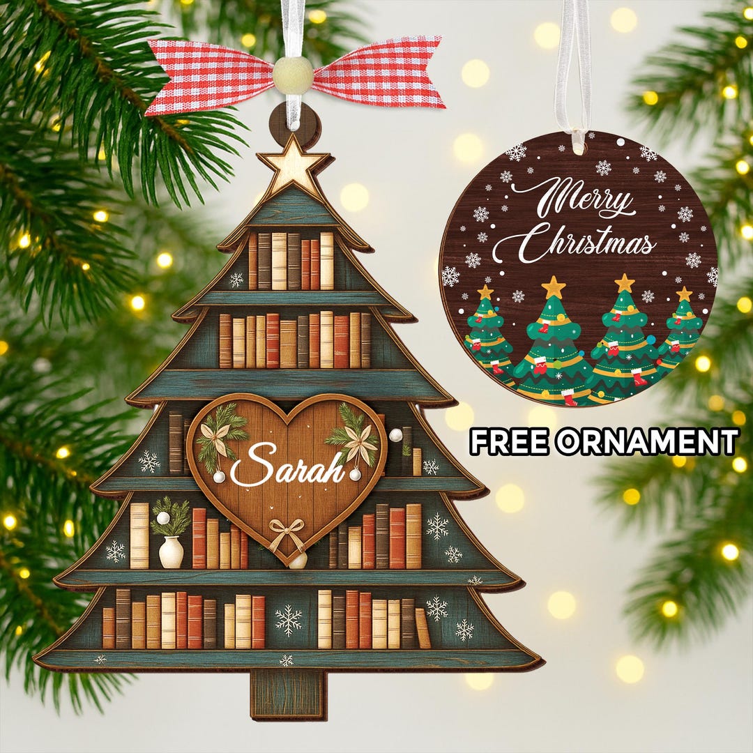 Personalized Name Christmas Book Tree Ornament,bookshelf Ornament ...