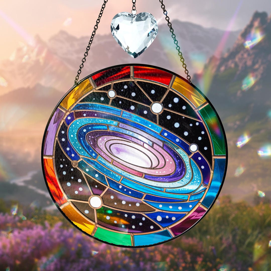 Space Milky Way Stained Glass Crystal Suncatcher, Moon and Stars Window ...