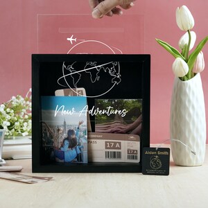 Memory Box With Ticket Display, Wooden Keepsake Box With Custom Photo ...