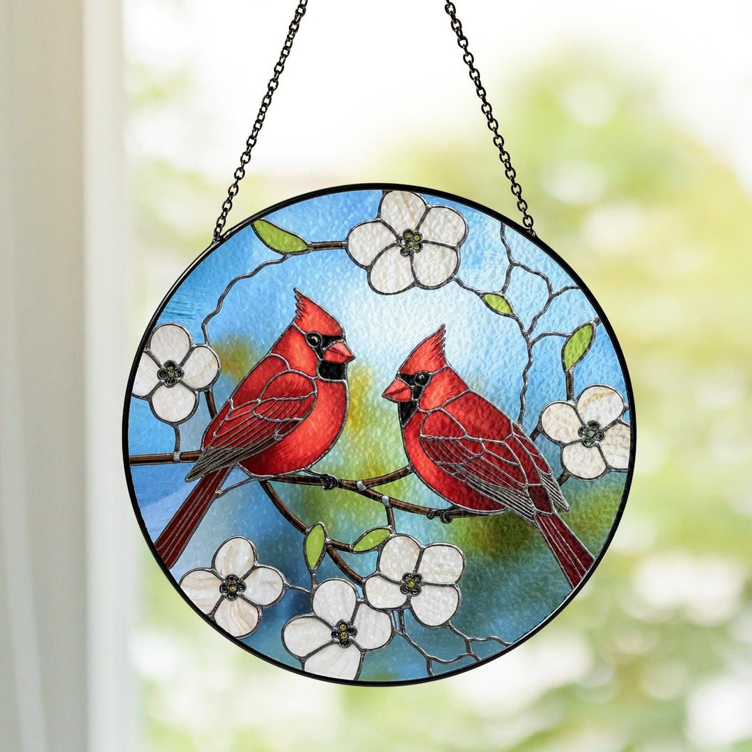 Cardinal Couple Suncatcher Stained Glass, Cardinal Gifts for Women ...