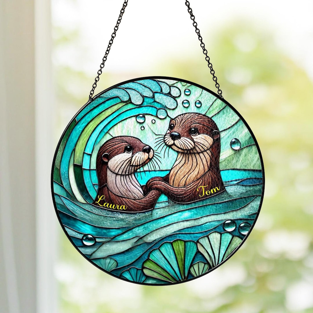 Otter Couple Stained Glass Otter Lover Gift Love Suncatcher Gifts for ...