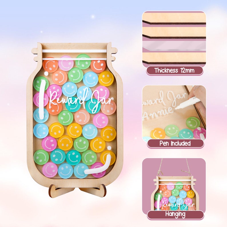 Smiley Face Reward Jar, Personalised Gift for Teacher, Colorful ...