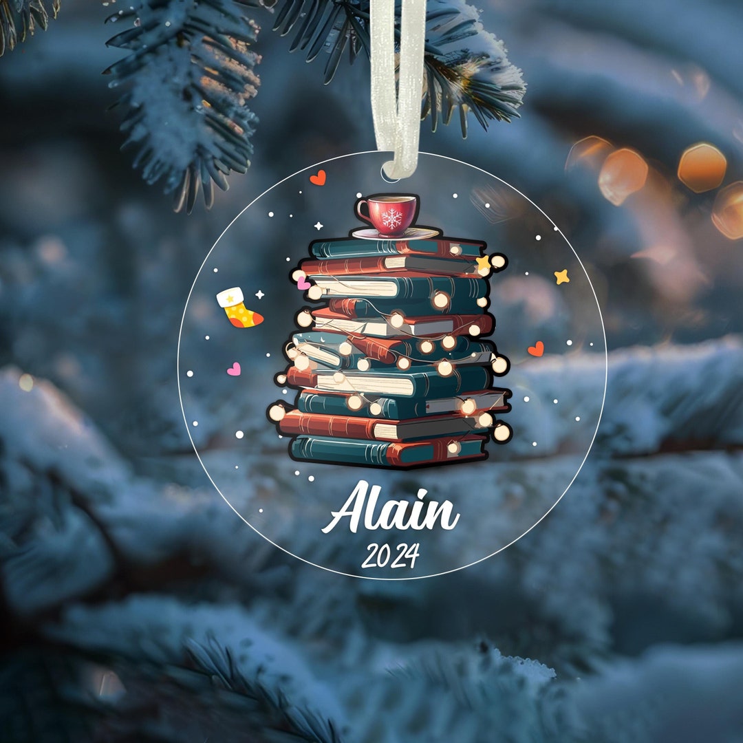 Custom Bookshelf Ornament, Custom Books Ornament, Custom Book Club Gift ...