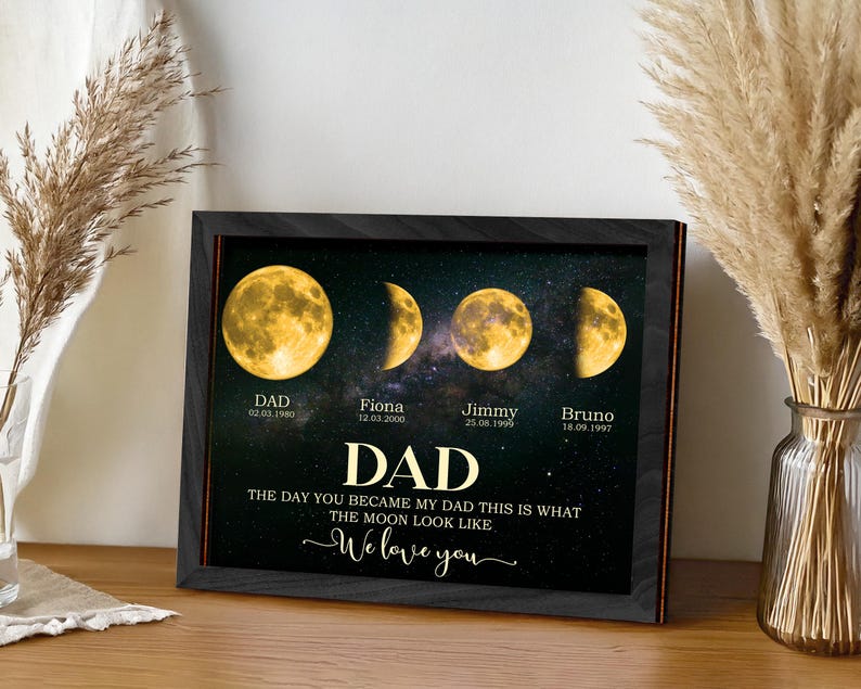 Personalized Dad Moons Phase Frame With Kids Names, the Day You Became ...