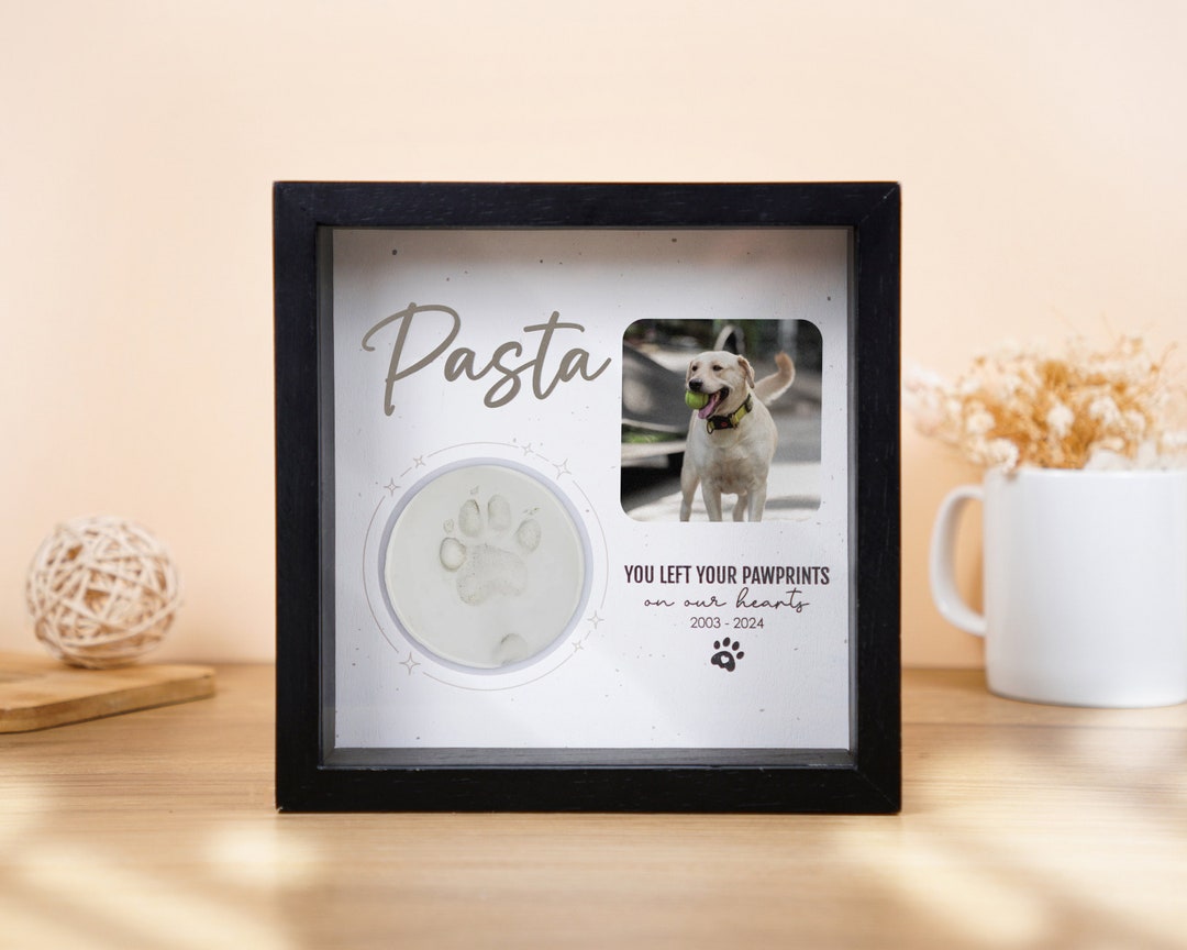 Custom Dog Memorial Shadow Box, Pet Paw Print Frame Pet Bereavement ...