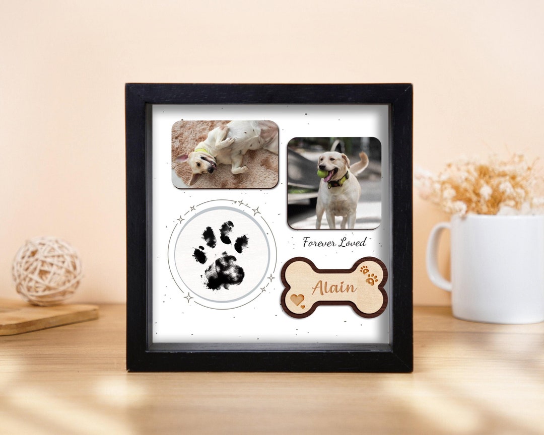 Custom Dog Photo Shadow Box, Pet Paw Print Frame, Dog Memorial Keepsake ...