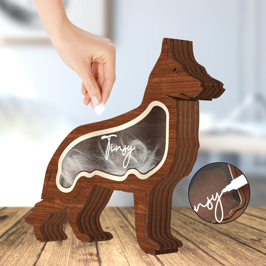 German Shepherd Shadow Box Dog Hair Keepsake Box, Wooden Pet Urn ...