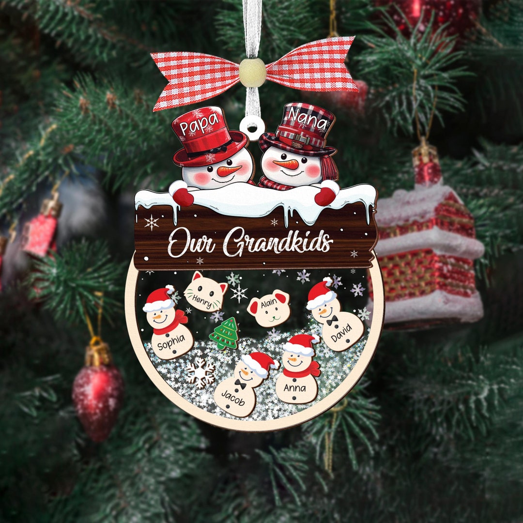 Grandparent Christmas Ornament, Grandkids Snowman Shaker Ornament, Gift ...