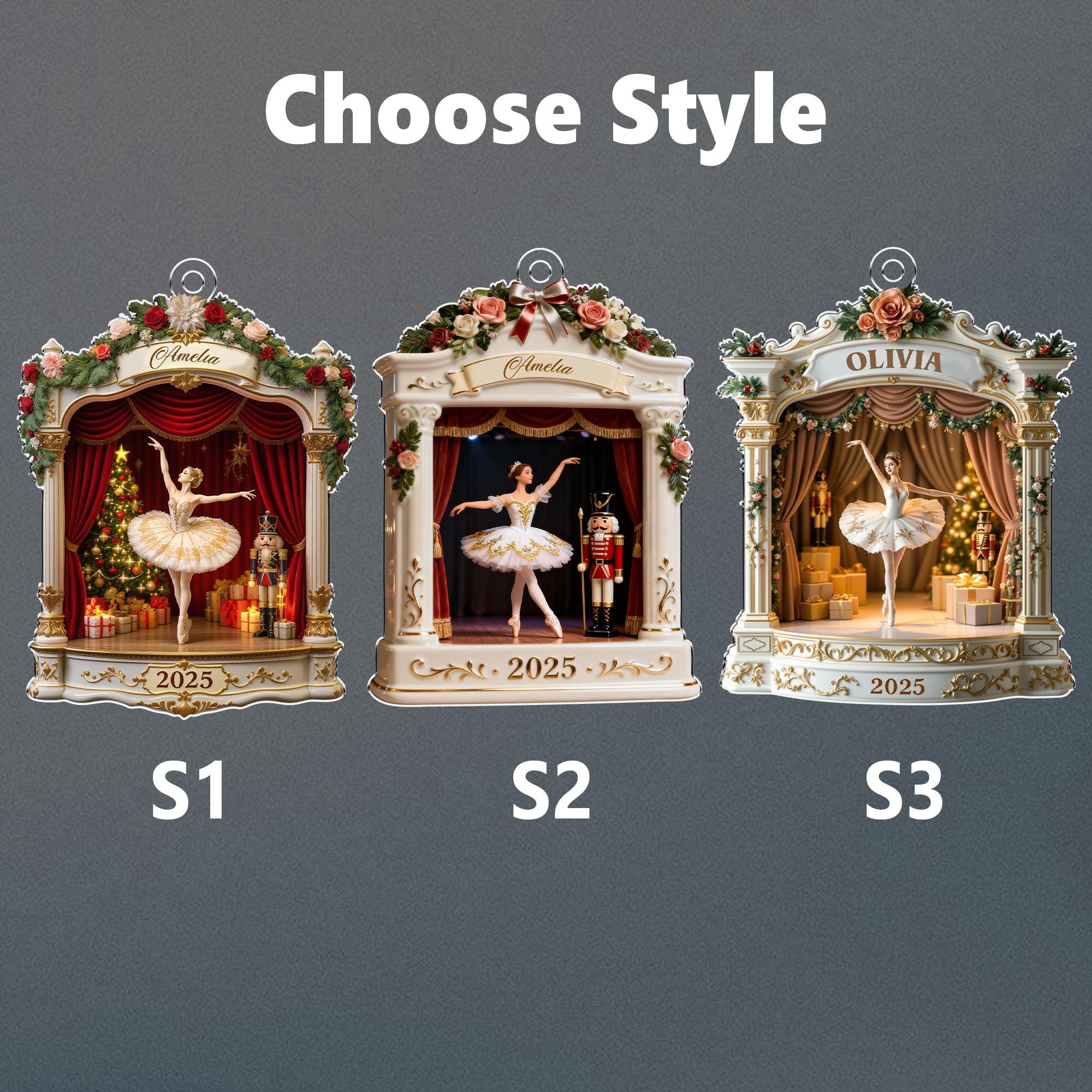 Nutcracker Ballet Christmas Ornament, Custom Name Ballerina Stage ...