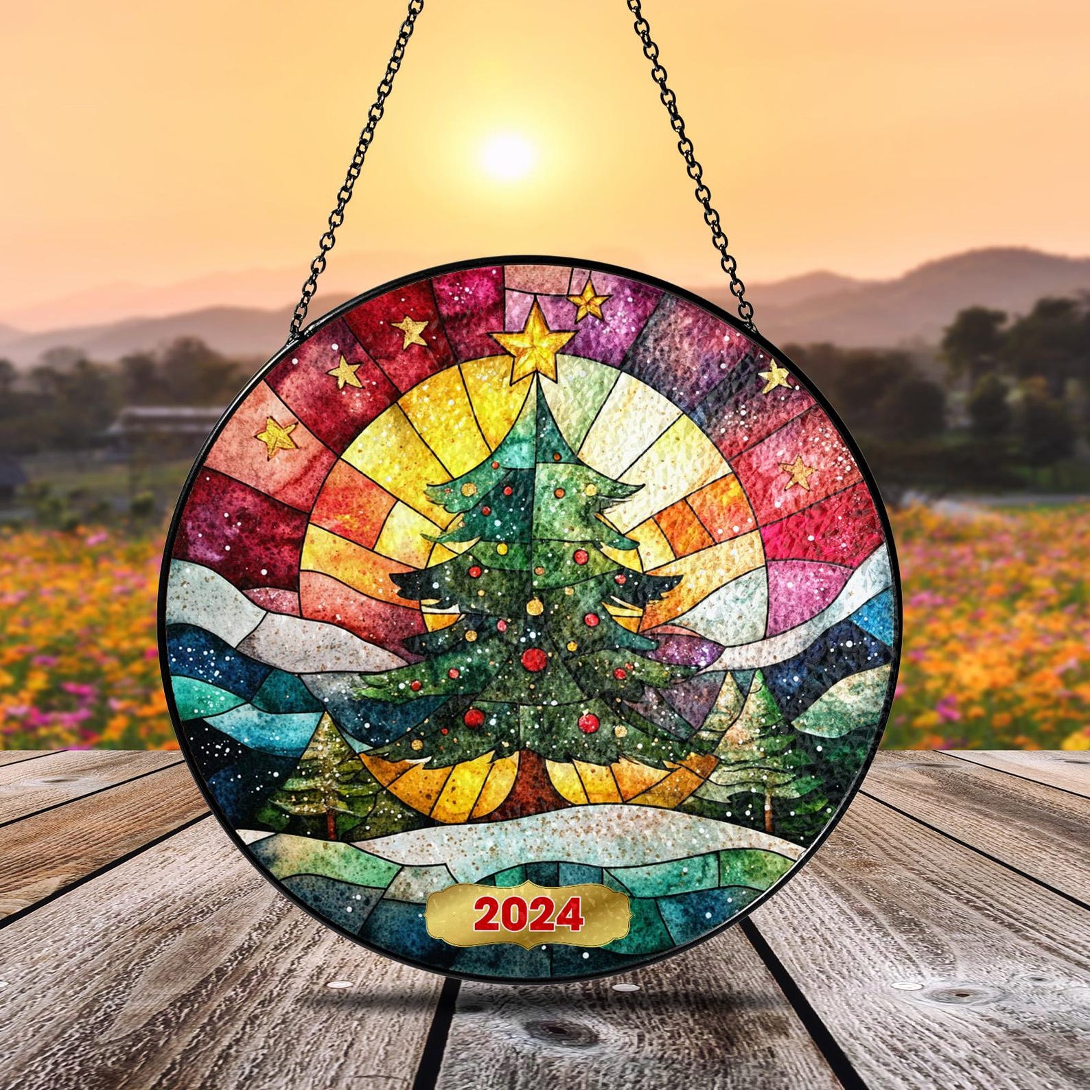 Christmas Tree Stained Glass Suncatcher, Xmas Window Hanging, Stained ...