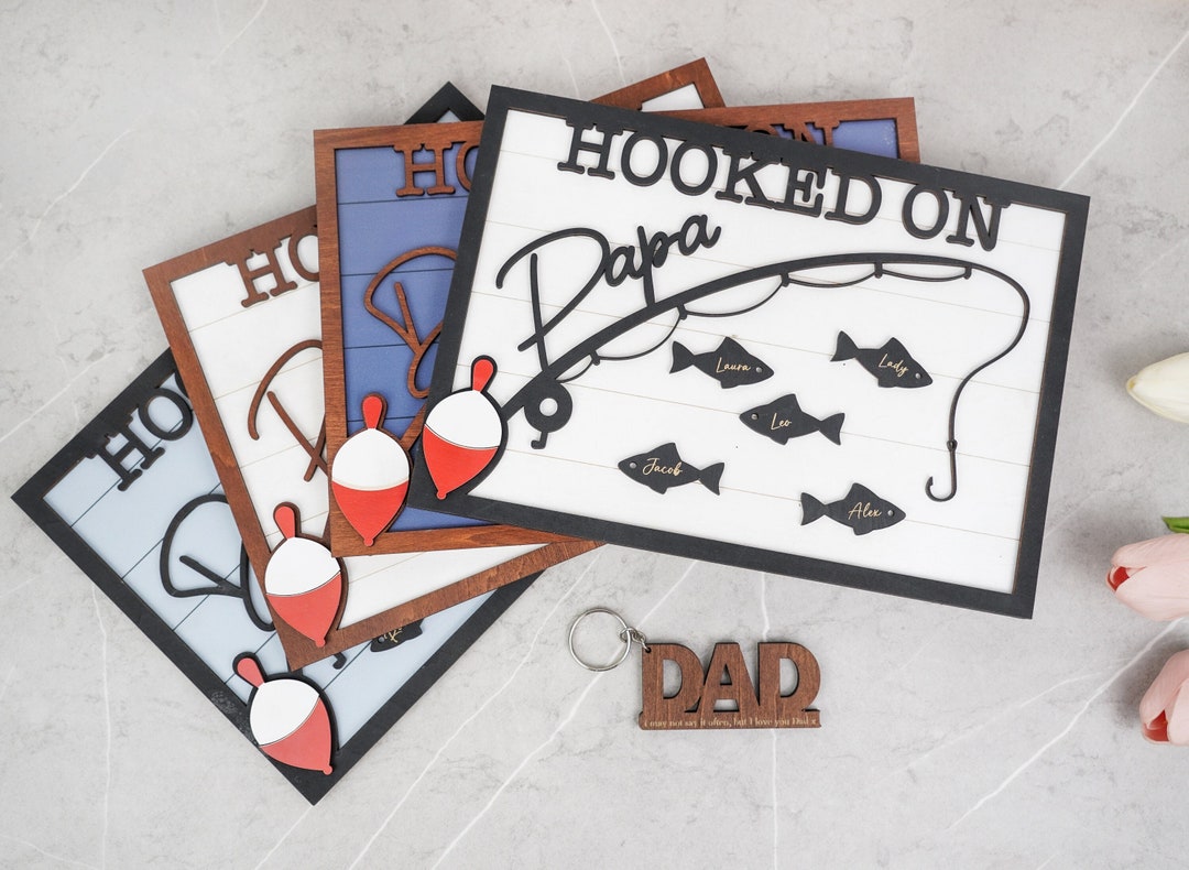 Hooked on Daddy, Personalized Wooden Sign With Kids Names, Daddy Gifts ...