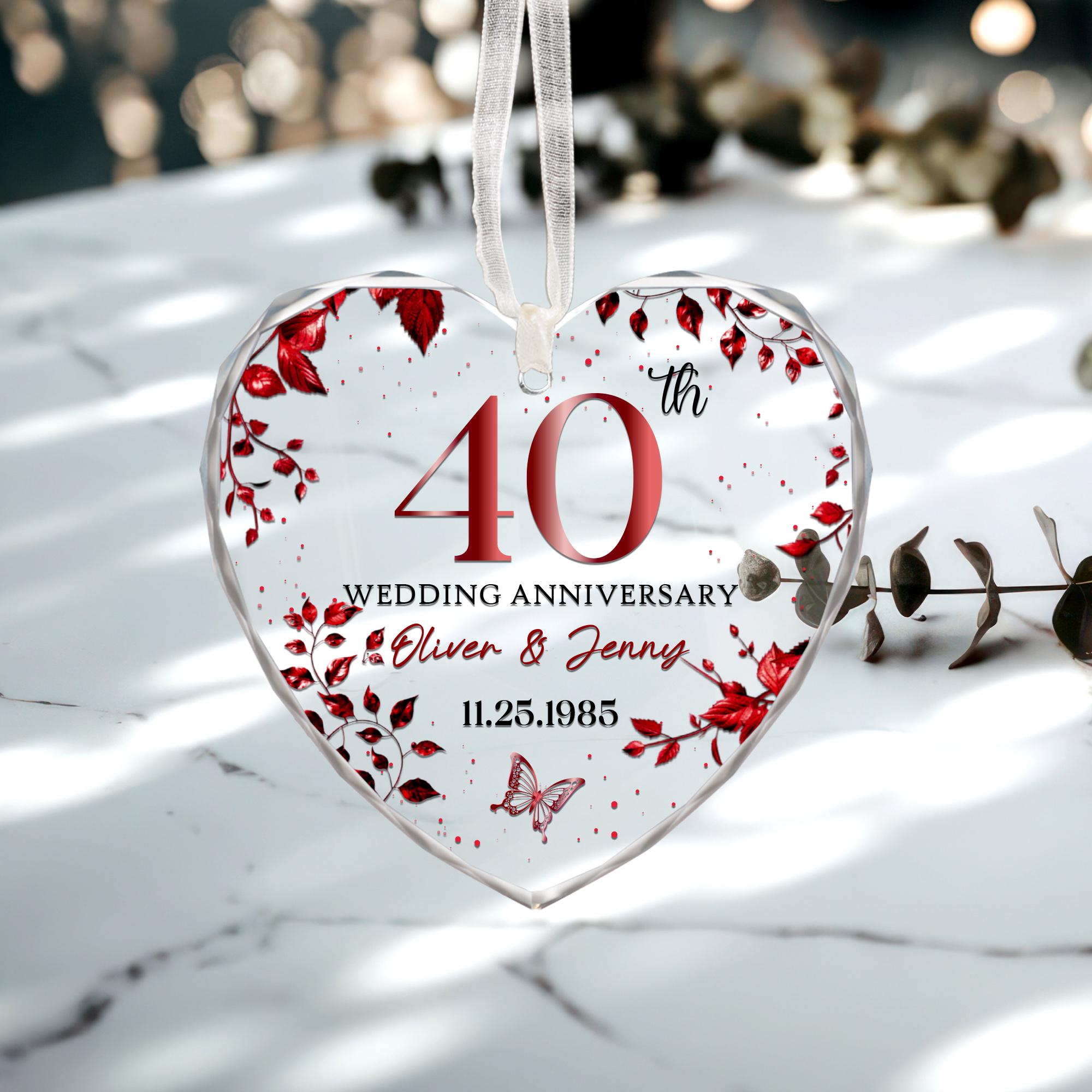 40th Wedding Anniversary Christmas Ornament, Ruby Wedding Glass ...
