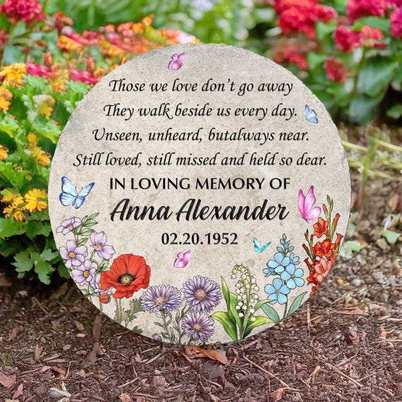 Memorial Plaques Engraved In Loving Memory Round Slate Stone, Memorial ...