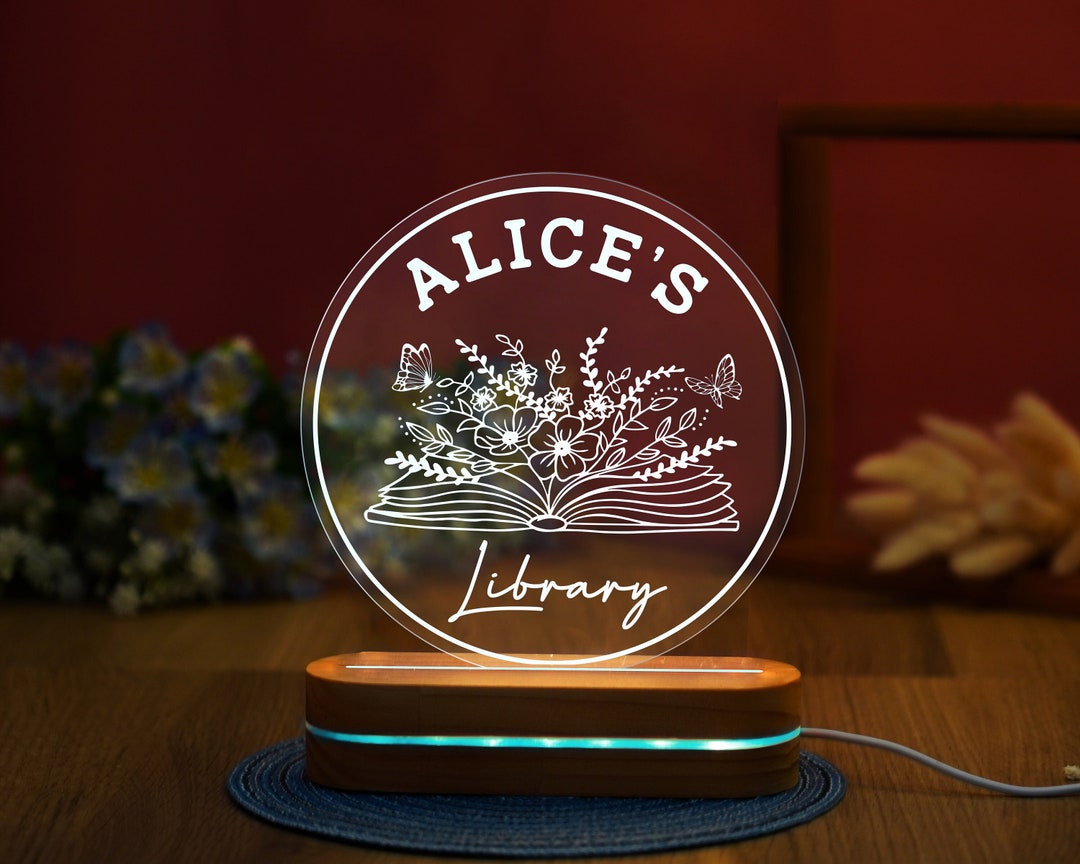 Custom Name's Library Night Light, Gift for Bookworm, Book Lover Gift ...