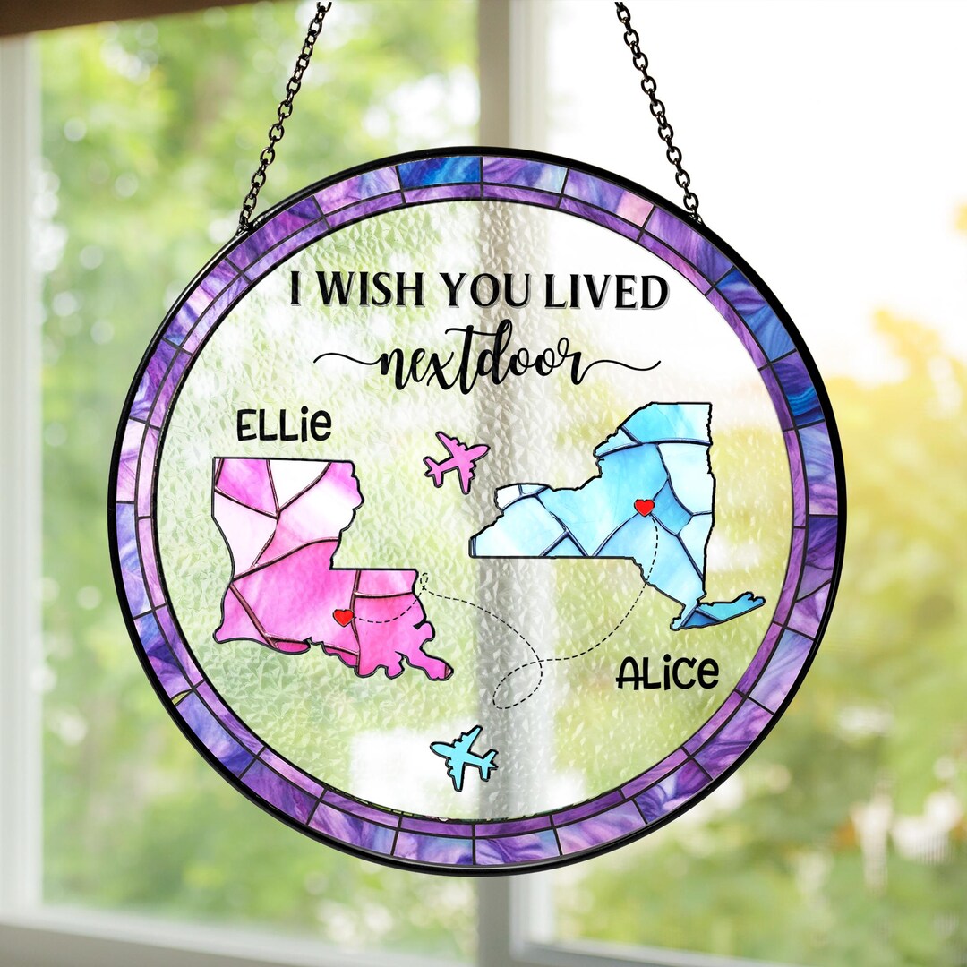 Custom Long Distance Friendship Suncatcher,state to State Stained Glass ...