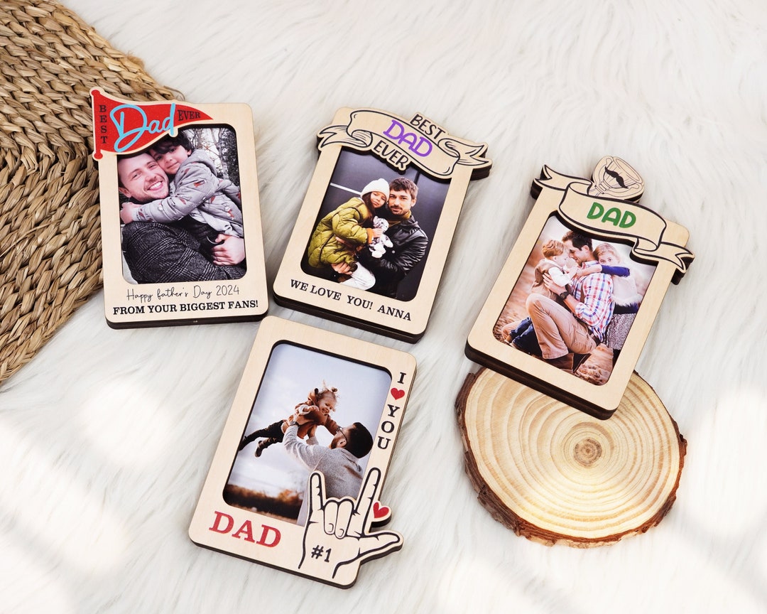 Personalized Dad Picture Frame Car Visor, Dad Photo Fridge Magnet ...