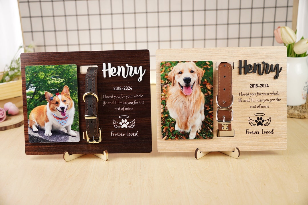 Custom Dog Memorial Wood Frame With Collar Holder, Pet Sympathy Gift ...