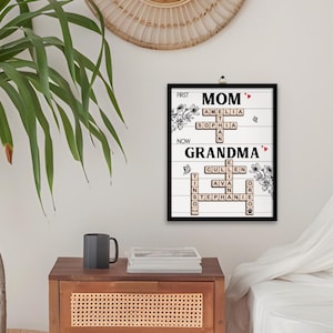 First Mom Now Grandma Crossword Puzzle Personalized, Family Name Sign ...