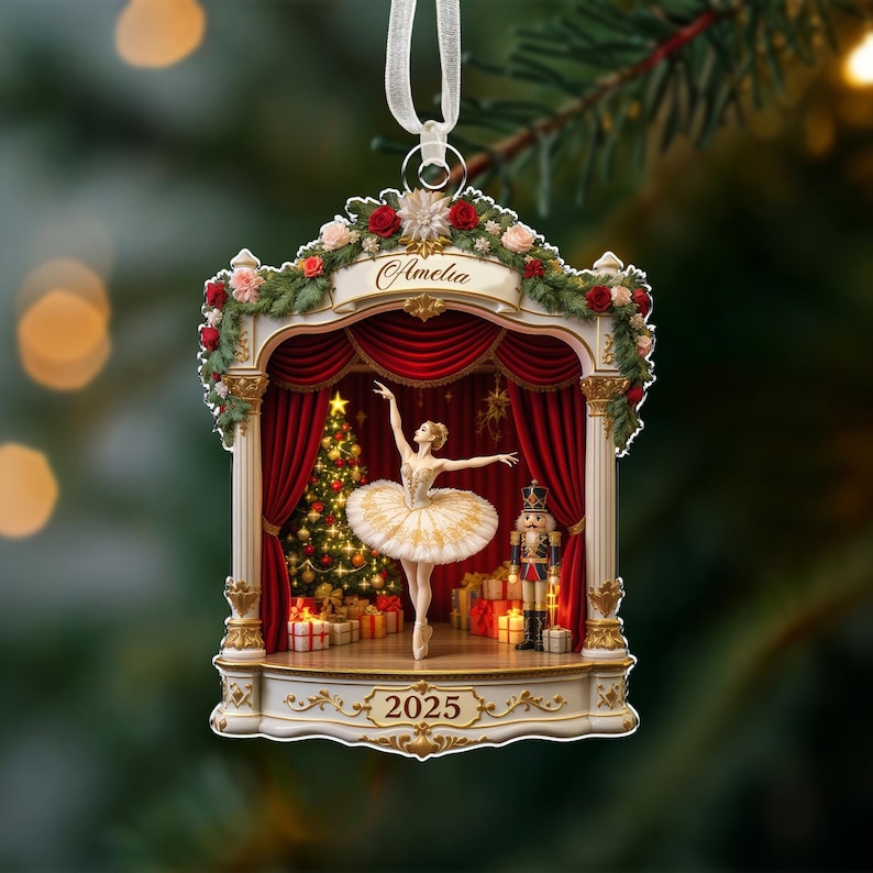 Nutcracker Ballet Christmas Ornament, Custom Name Ballerina Stage ...