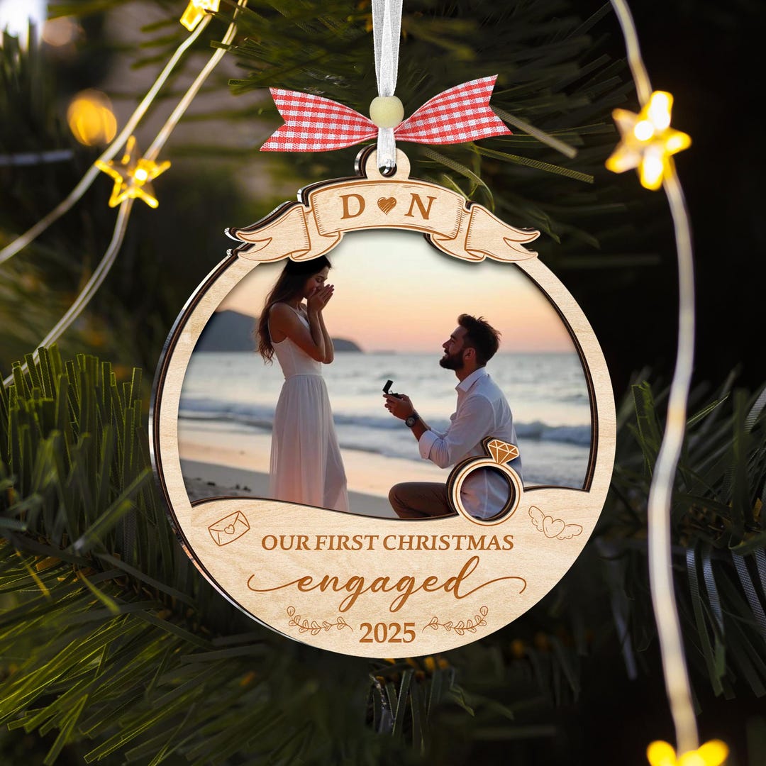 First Christmas Engaged Ornament, Custom Engaged Photo Ornament ...