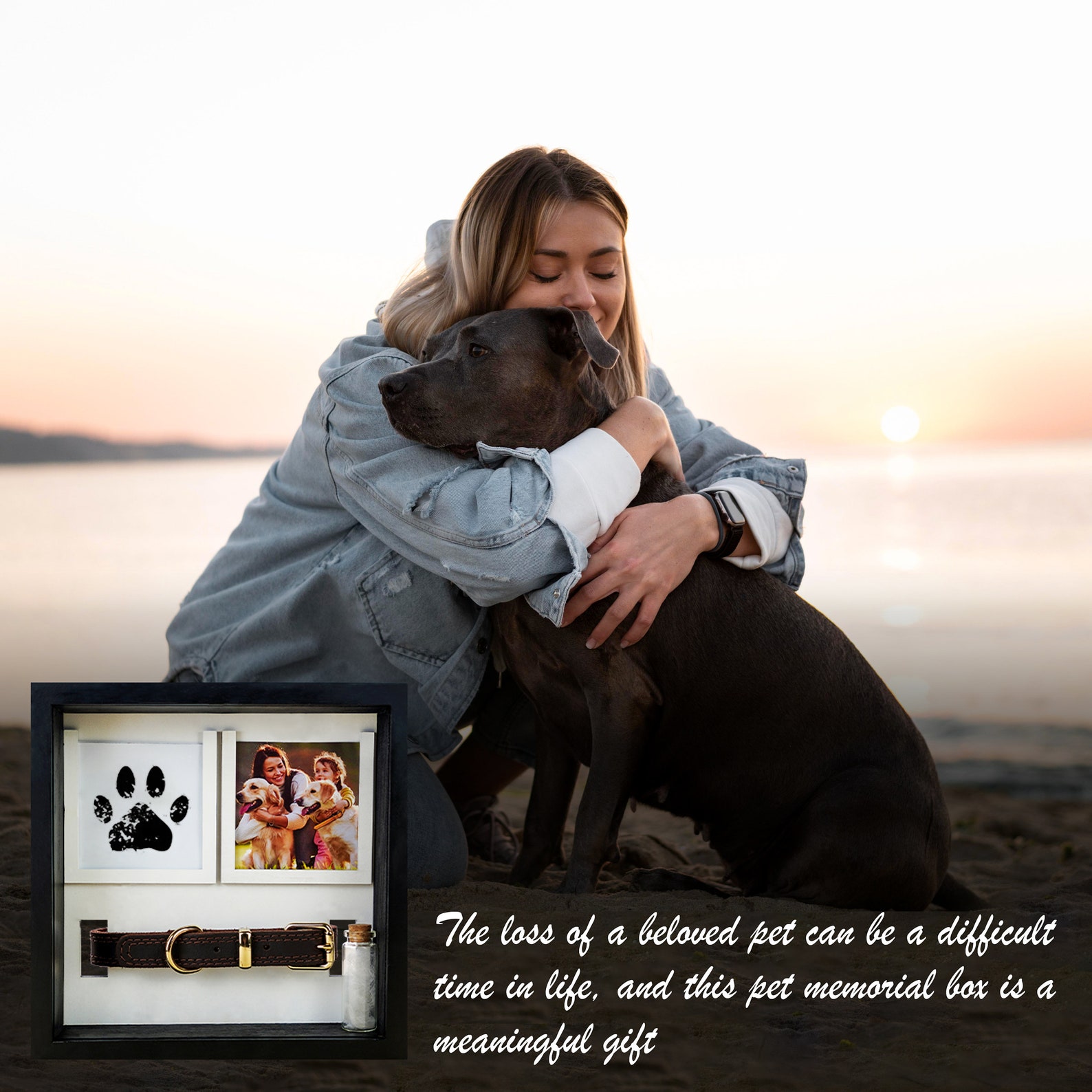 Collar Holder Frame Dog Memorial Shadow Box, Dog Paw Print Keepsake ...