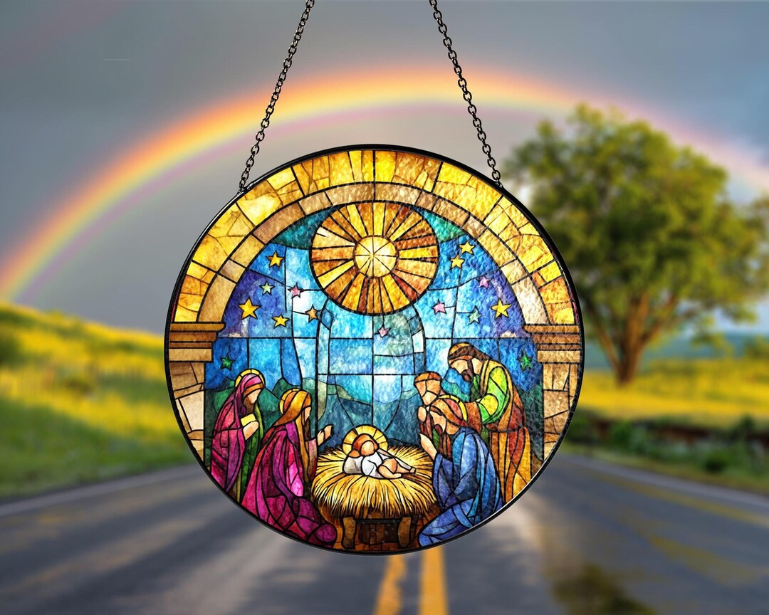 O Holy Night Window Hanging, Nativity Religious Ornament Jesus Stained ...