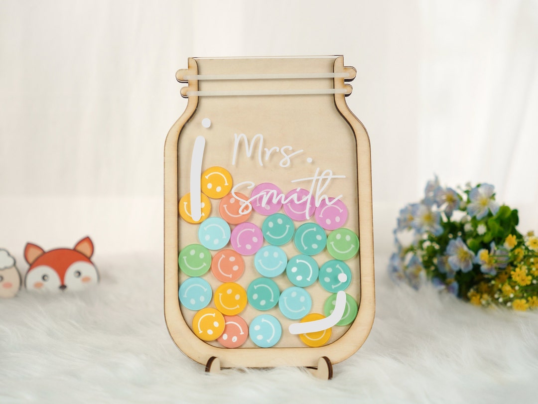 Smiley Face Reward Jar, Personalised Gift for Teacher, Colorful ...