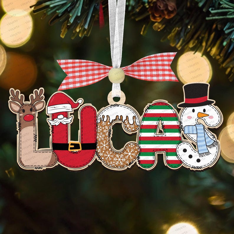 Personalized Alphabet Christmas Ornament With Name, Kids Name Christmas ...