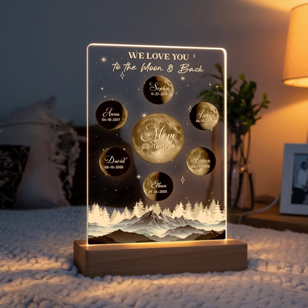 Custom Moon Phase Night Light, Lunar by Date Gift, Mother’s Day Gifts ...