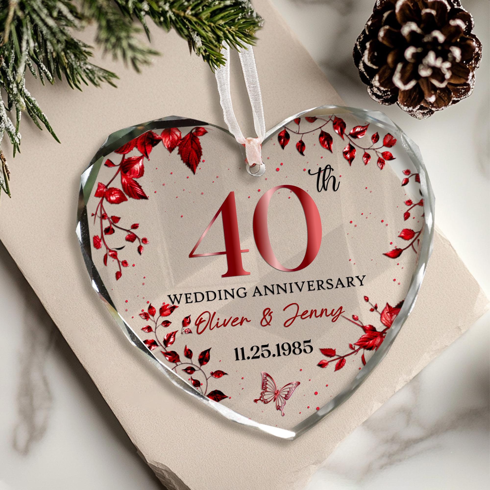 40th Wedding Anniversary Christmas Ornament, Ruby Wedding Glass ...