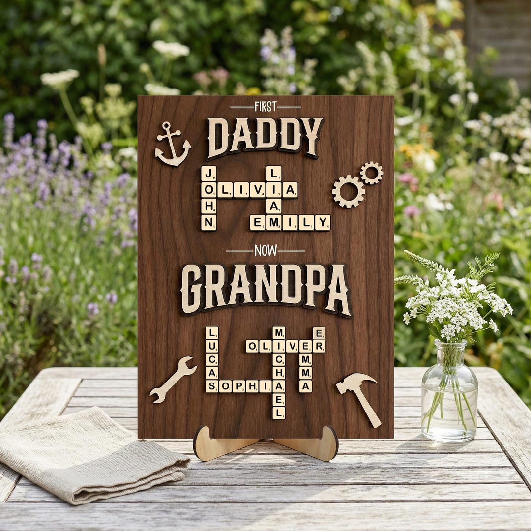 Personalized Scrabble Family Name Sign, First Dad Now Grandpa Wooden ...