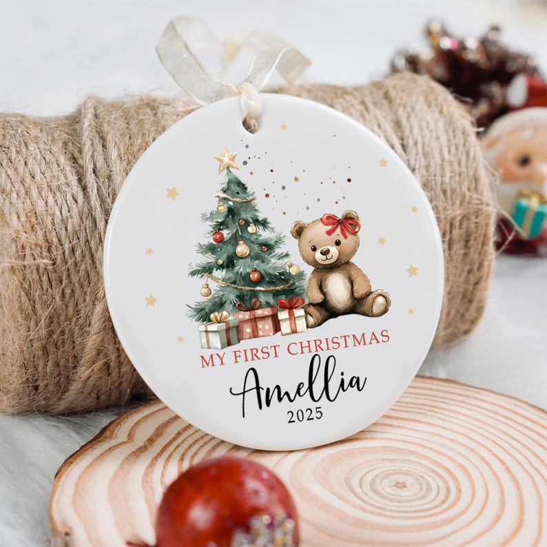Baby's First Christmas Teddy Bear Bauble, Personalised Xmas New Arrival ...