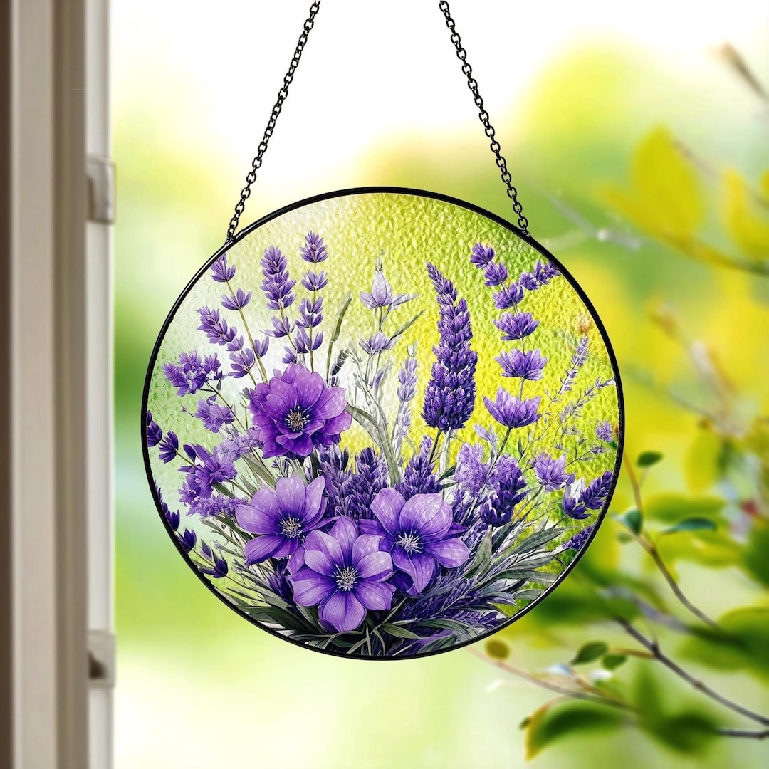 Violet Flower Stain Glass Window Hanging, Violet Flower Window Garden ...