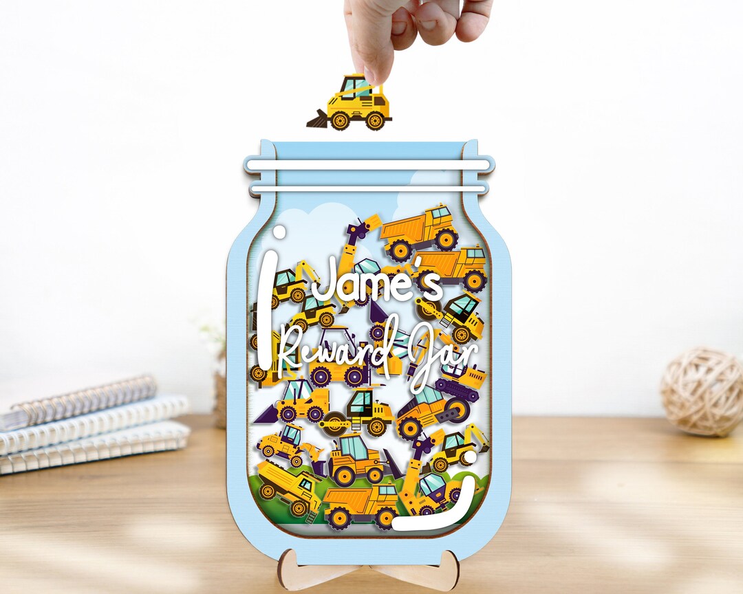 Construction Vehicle Reward Jar, Children Reward Jar, Cars Tokens ...