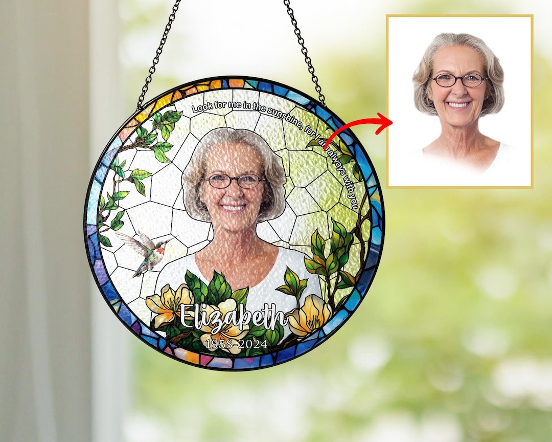 Memorial Stained Glass Suncatcher, Custom Portrait Photo, Sympathy Gift ...