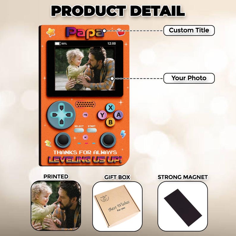 Personalized Father Gamer Photo Magnet Frame, Father's Day Gift, Retro ...