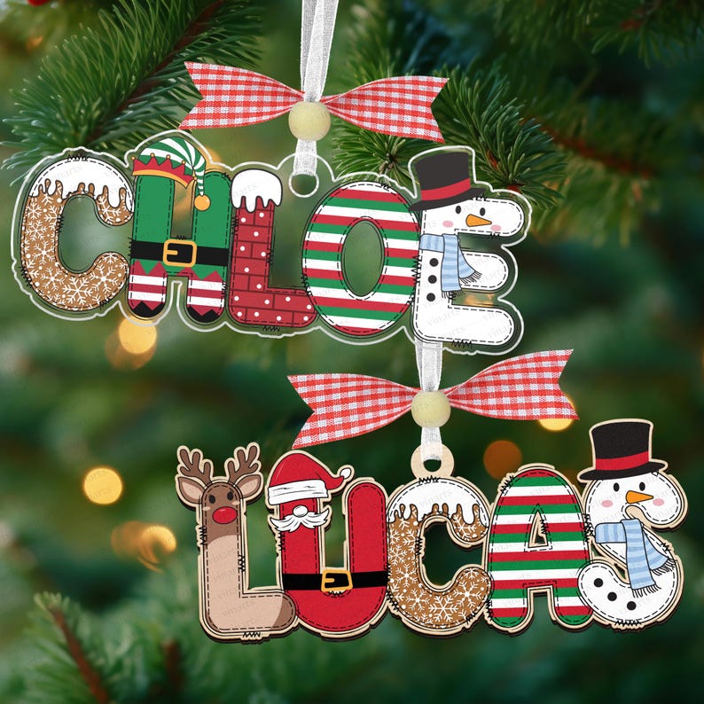 Personalized Alphabet Christmas Ornament With Name, Kids Name Christmas ...